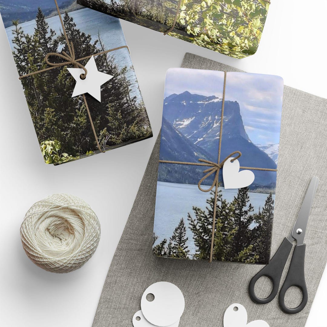 Mountain Lake Landscape Wrapping Paper | Scenic Nature Sky Trees - Etsy