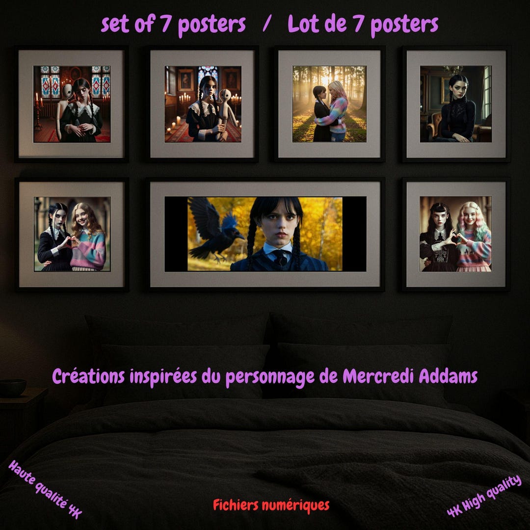 Set of 7 Wednesday Addams Inspired Posters, Original Creations, Digital ...