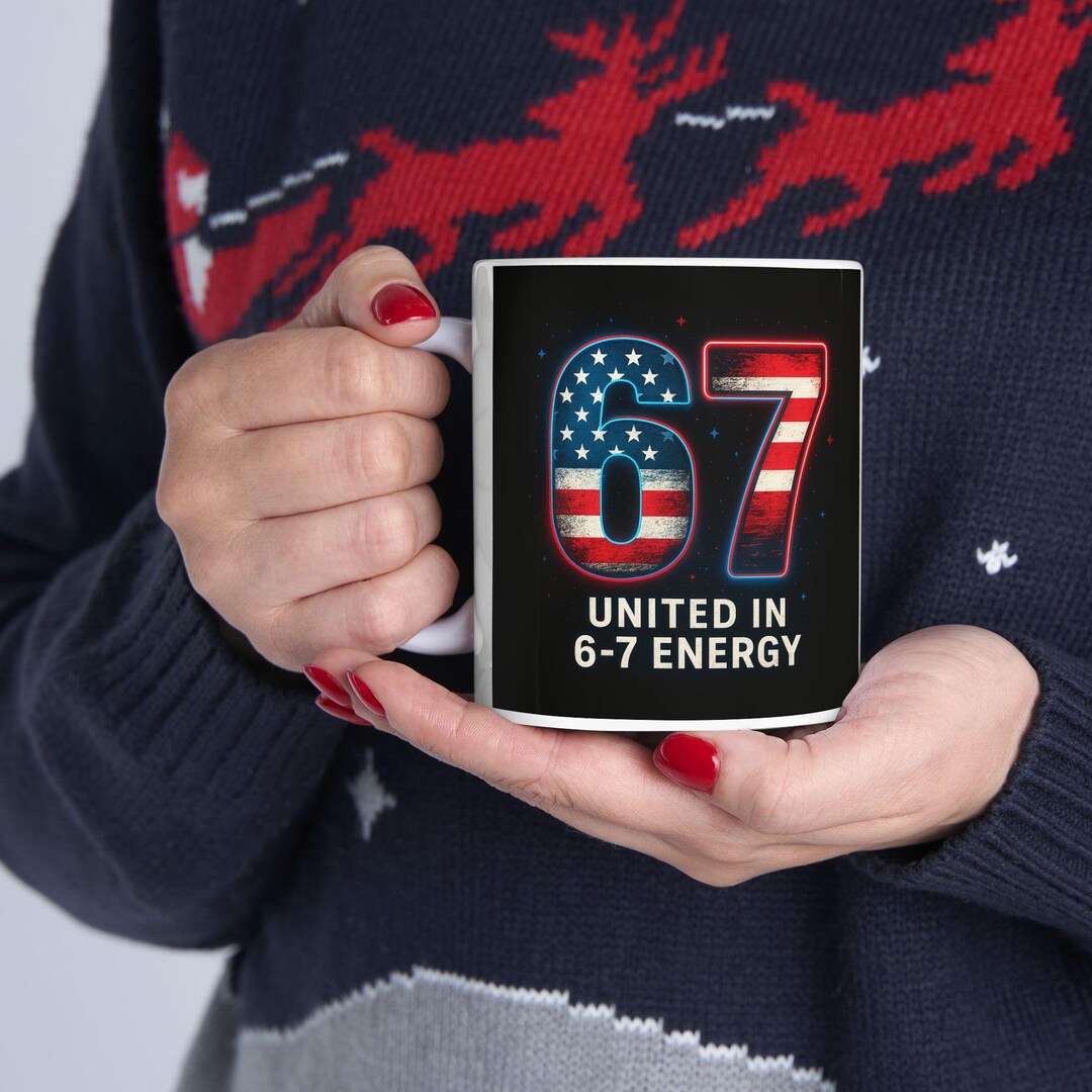 67 Stars & Stripes Ceramic Mug | Viral Meme Tiktok Gift - Etsy