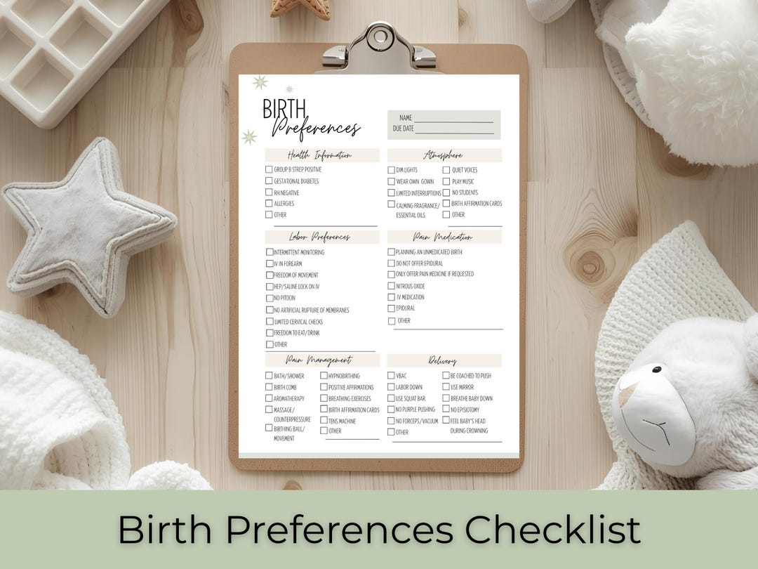 Printable Birth Preferences Checklist With Bonus Hospital Bag Packing ...