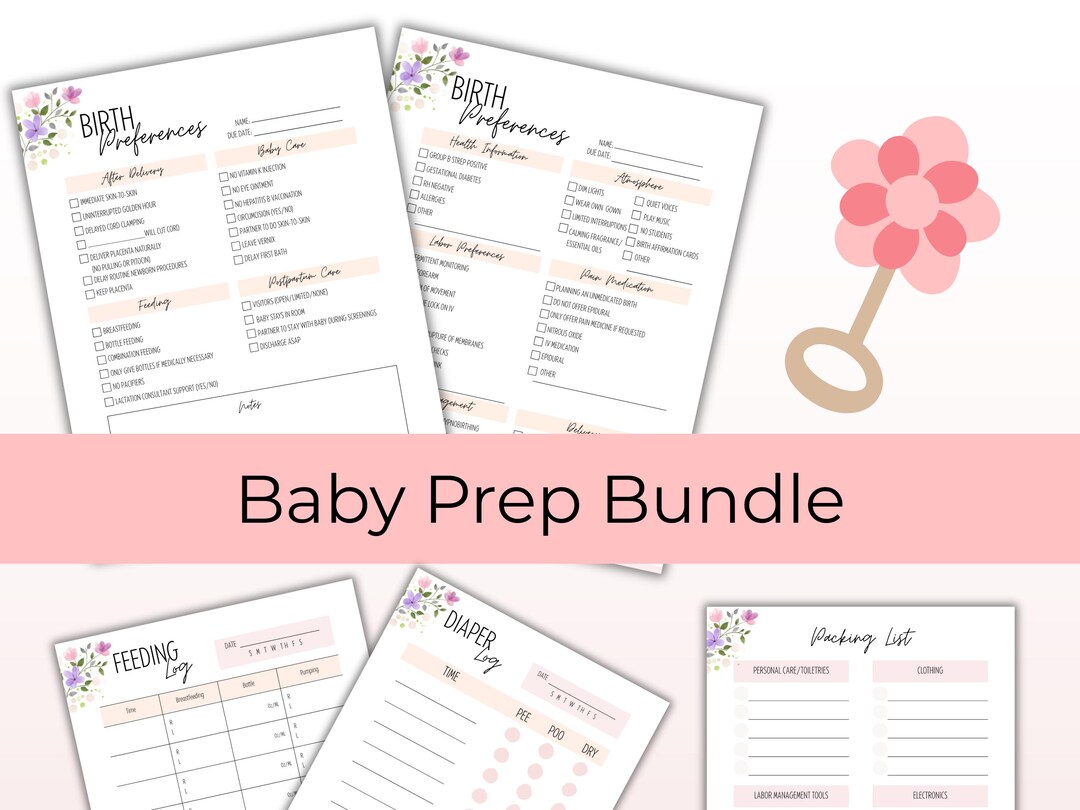 Baby Prep Bundle: Birth Plan, Hospital Packing List, Feeding & Diaper ...