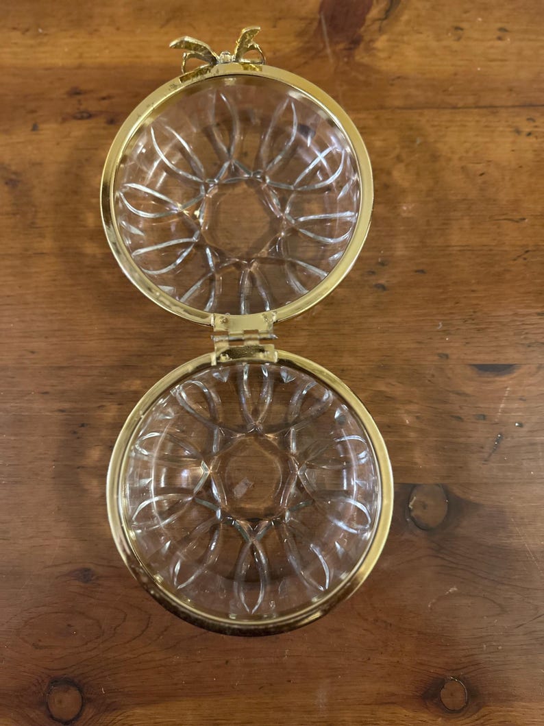 Glass Hinged Trinket Box With Gold Trim and Bow Design - Etsy