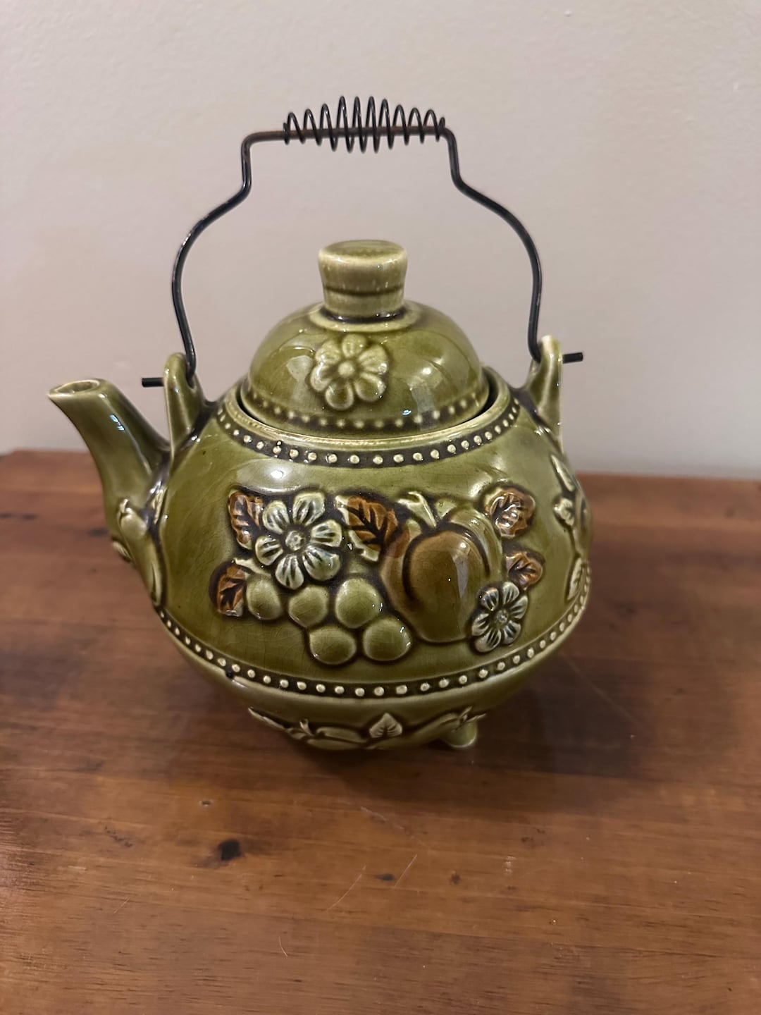Vintage Footed Olive Green Japanese Teapot - Etsy