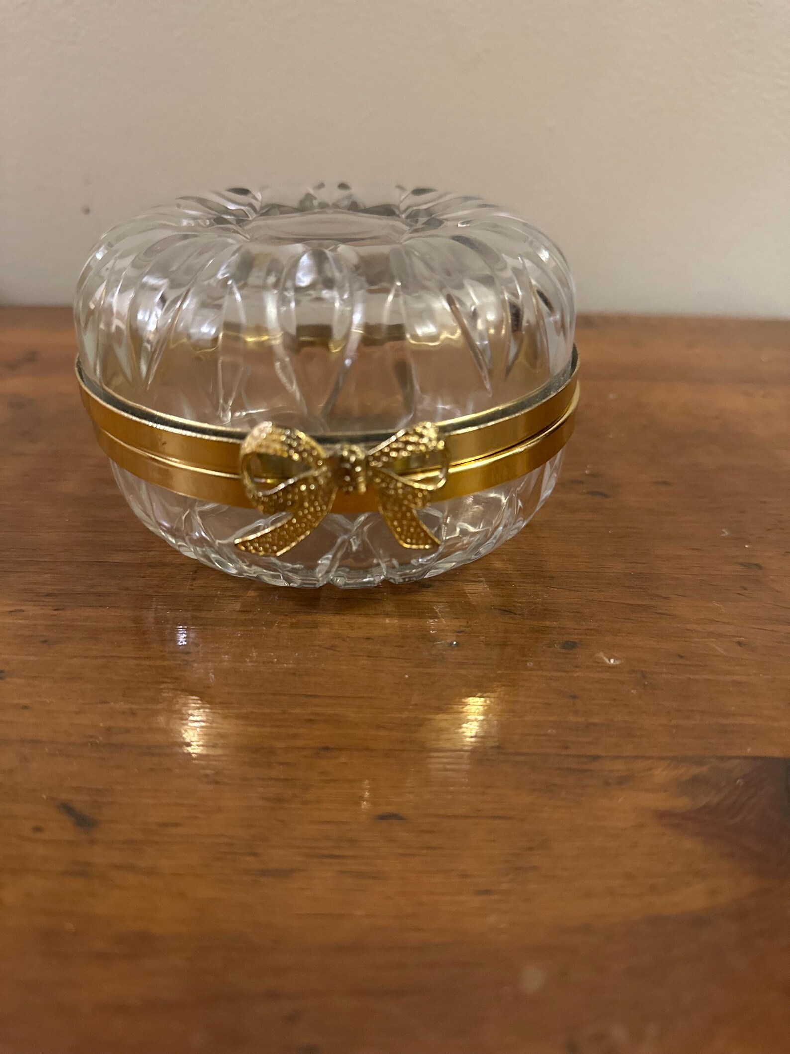 Glass Hinged Trinket Box With Gold Trim and Bow Design - Etsy