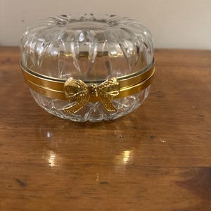 Glass Hinged Trinket Box With Gold Trim and Bow Design - Etsy