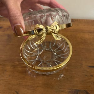 Glass Hinged Trinket Box With Gold Trim and Bow Design - Etsy