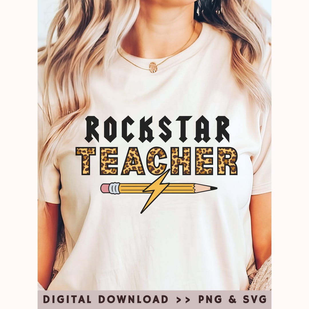 Rockstar Teacher PNG, Teacher SVG, Pencil Shirt Design, Leopard Print ...