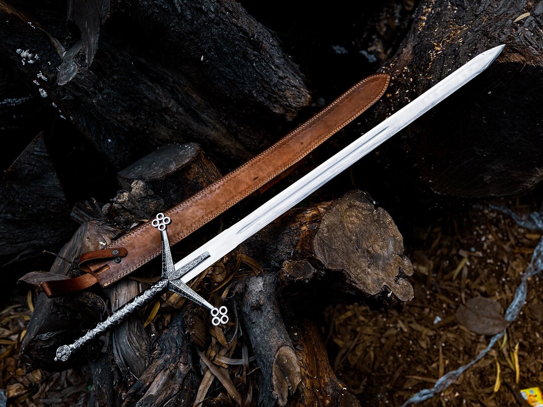 Handmade Scottish Claymore Sword, Black Medieval Replica With Leather ...