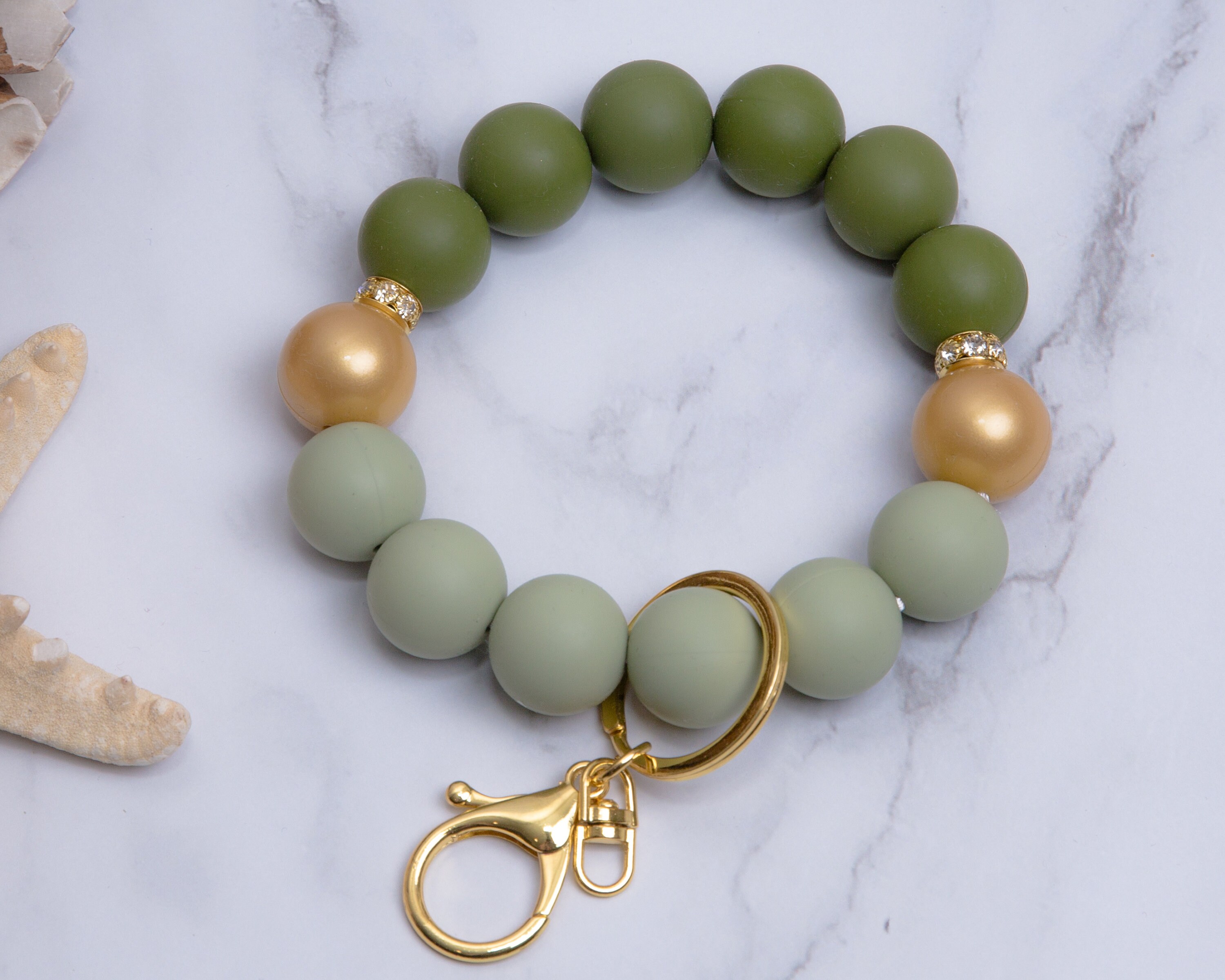 Green Beaded Bracelet Keychain | Silicone Wristlet - Etsy