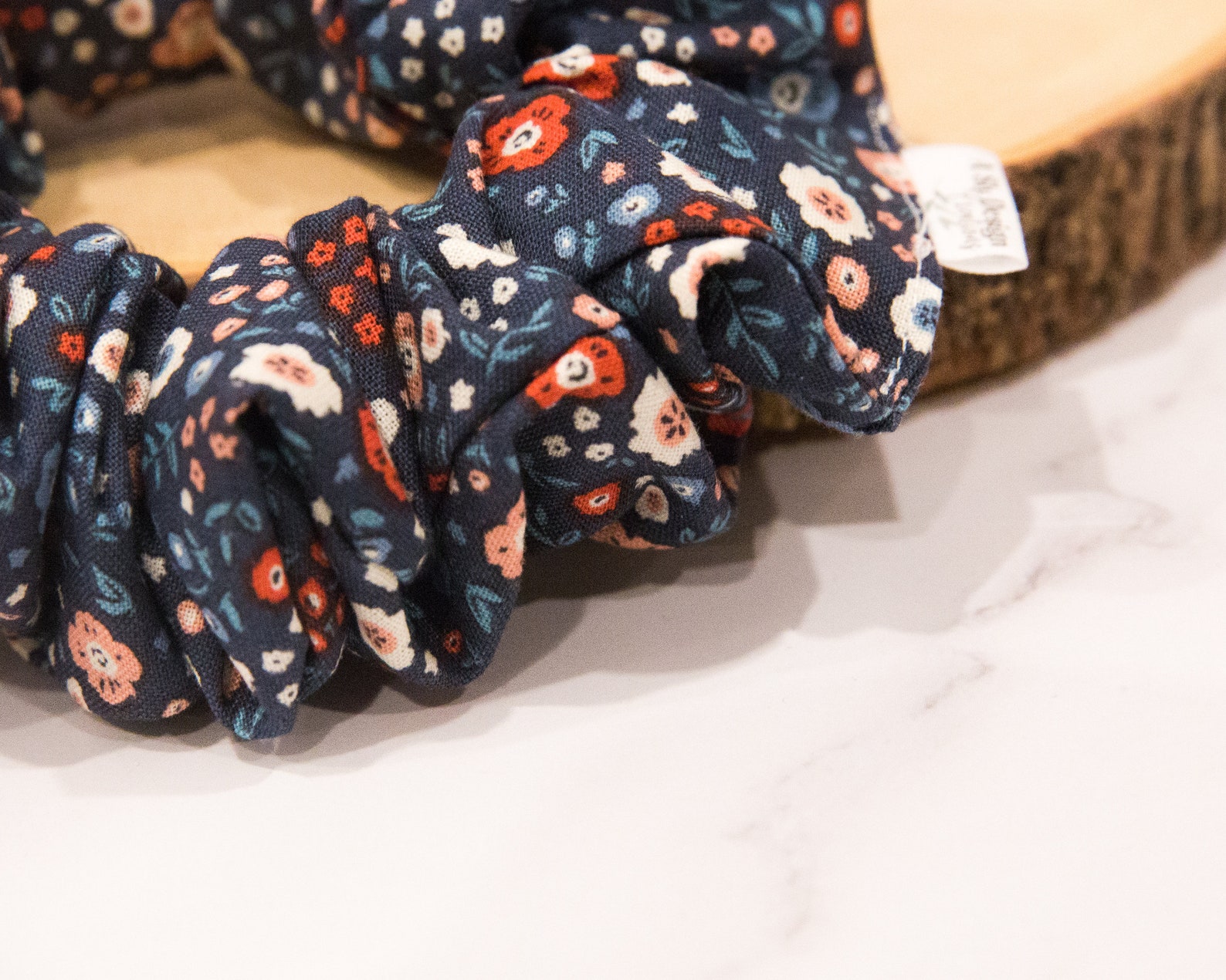 Navy Floral Scrunchies | Navy Blue Hair Tie With Flowers Design ...