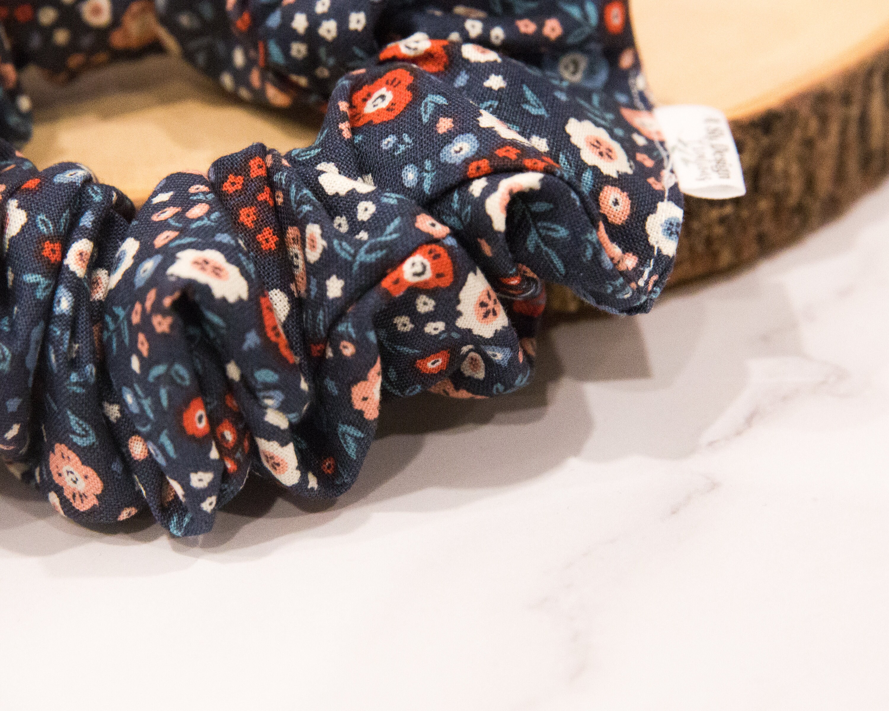 Navy Floral Scrunchies | Navy Blue Hair Tie With Flowers Design ...