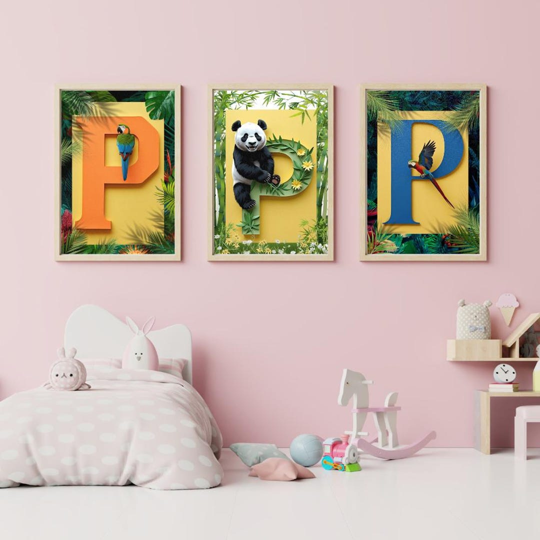 Animal Alphabet Poster Trio - Panda & Parrot Prints, Nursery Wall Art ...
