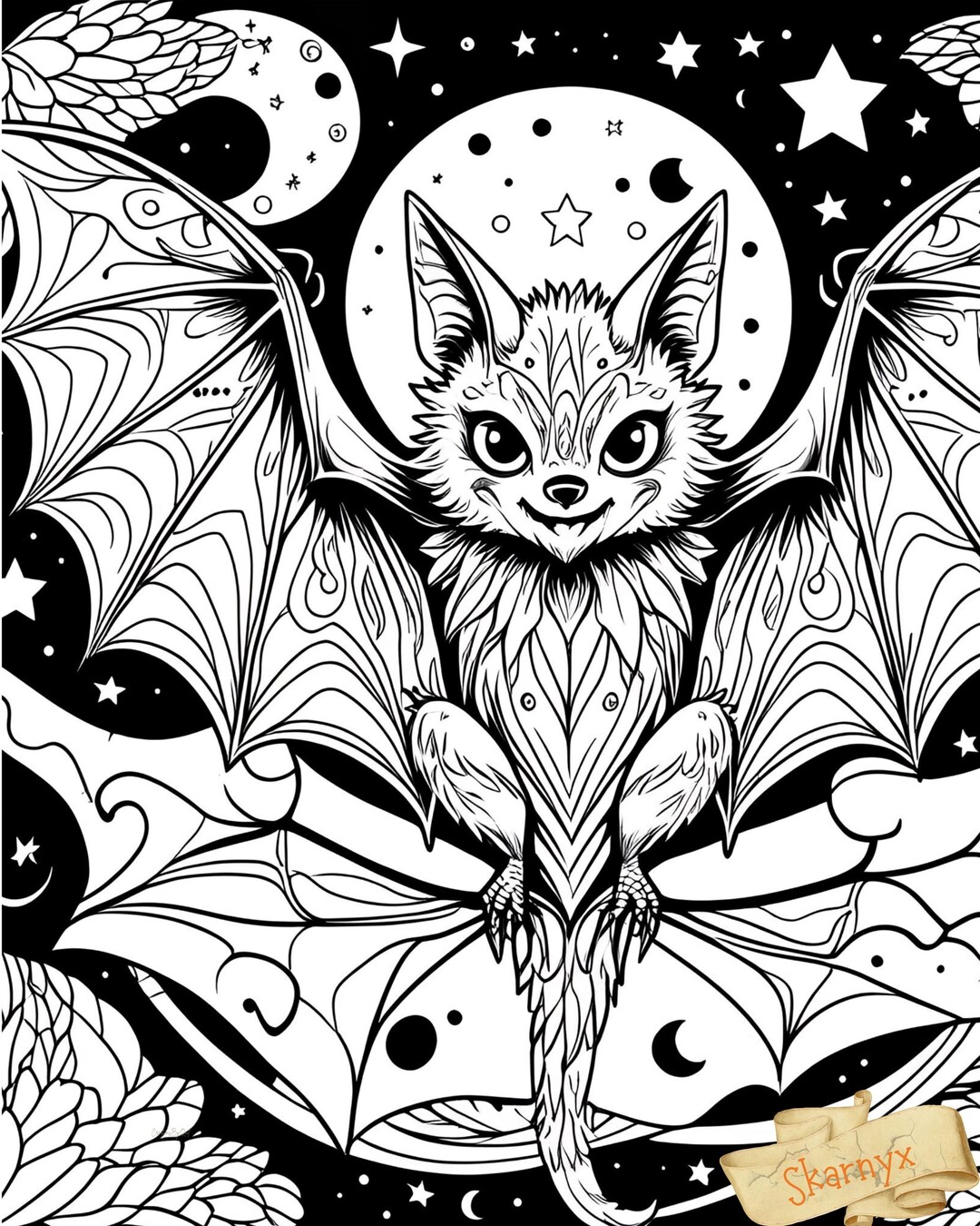 Bat Coloring Page, Skarnyx - Printable (11x14") + Scroll Page, Graven ...