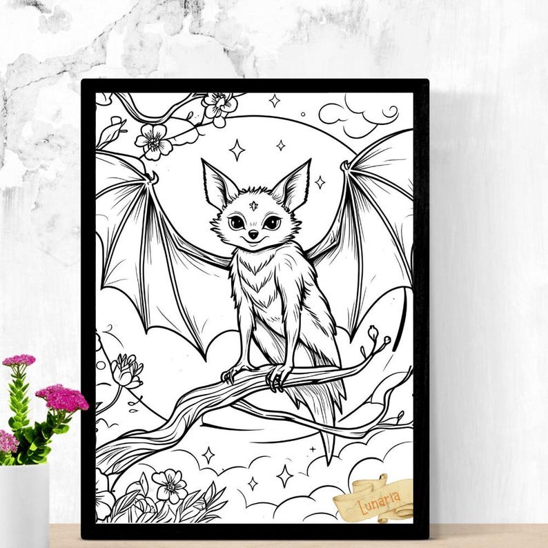 Bat Coloring Page, Lunaria-printable Gothic Poster (11x14") + Scroll ...