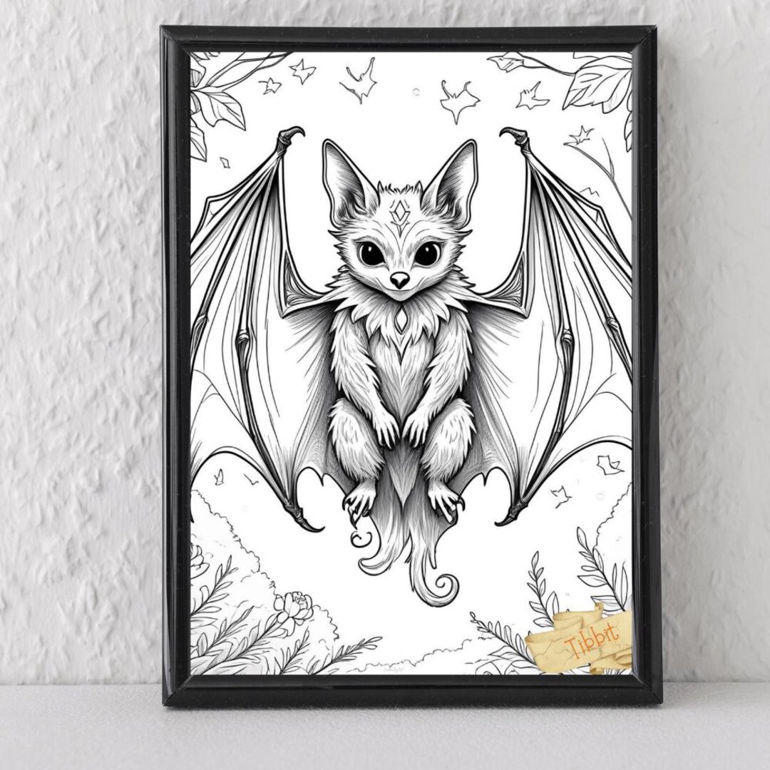 Bat Coloring Page, Tibbit - Printable Gothic Poster (11x14) (digital ...