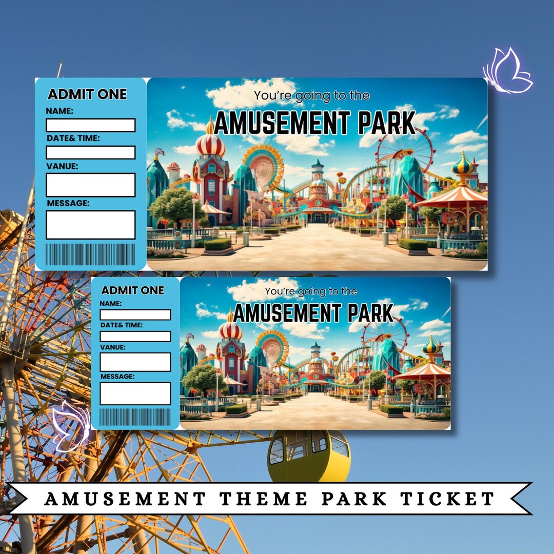 Amusement Park Printable Ticket, Editable Birthday Invitation Gift Card ...