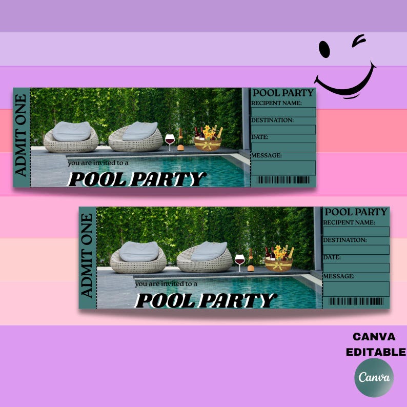Editable Pool Party Ticket: Boarding Pass Invitation (digital Download ...