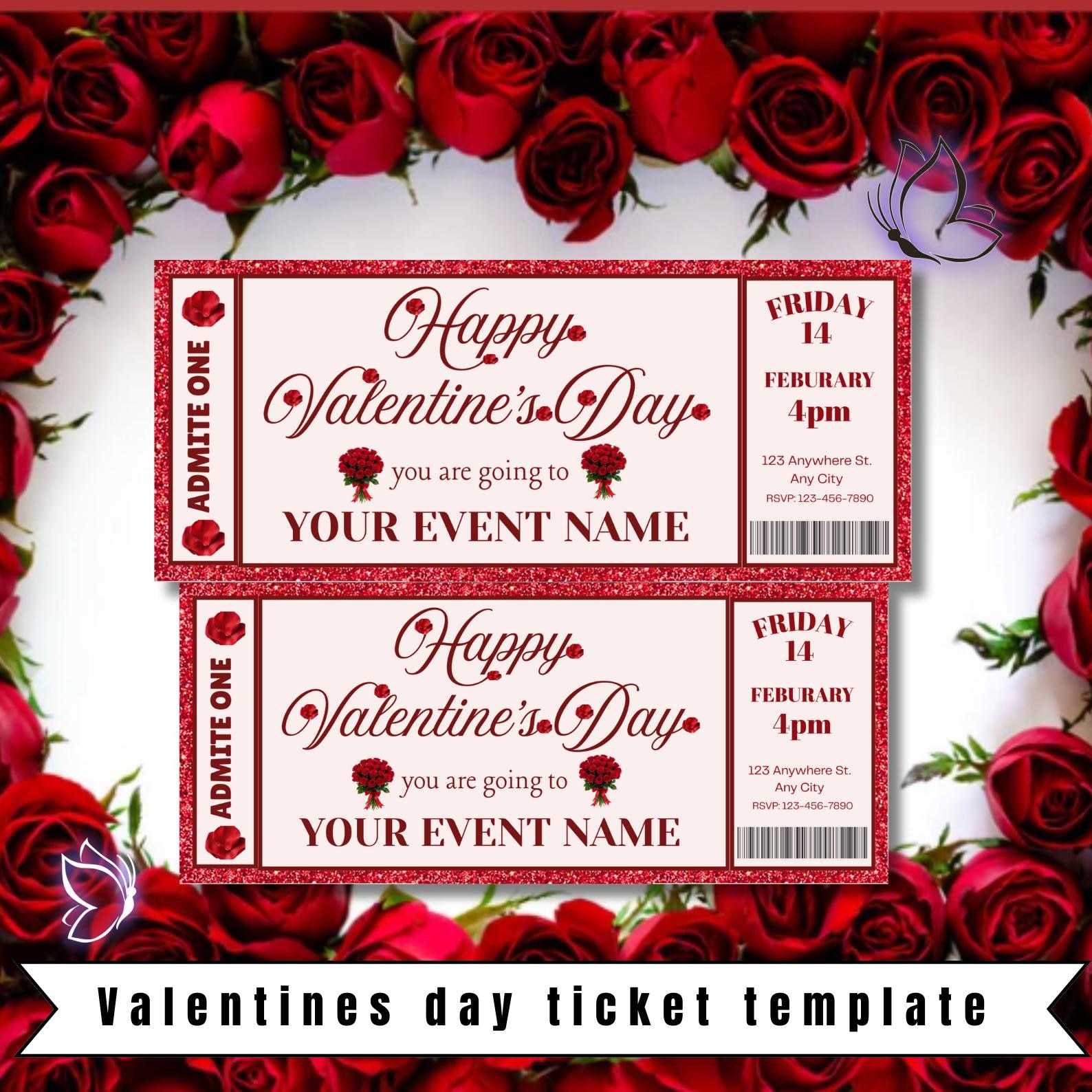 Editable Valentine's Day Ticket Template, Valentine Coupon & Surprise ...