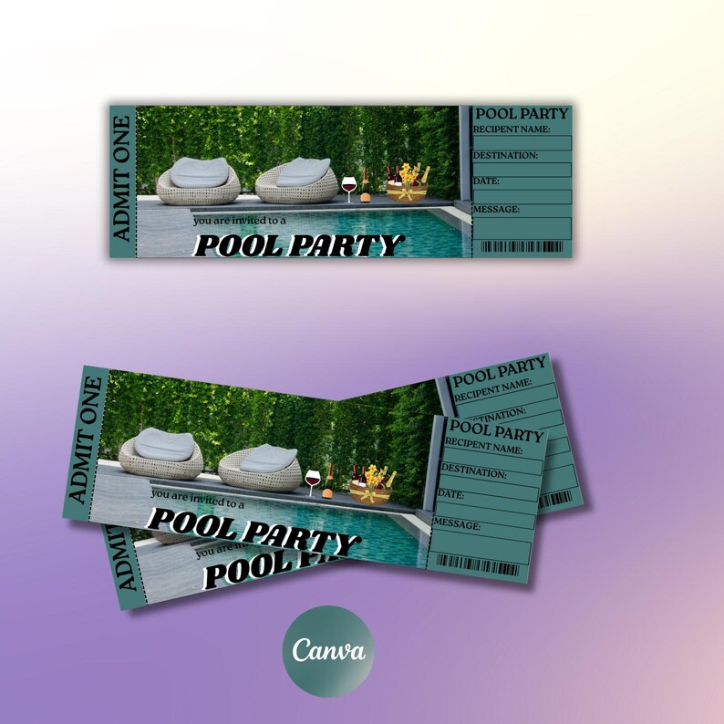 Editable Pool Party Ticket: Boarding Pass Invitation (digital Download ...