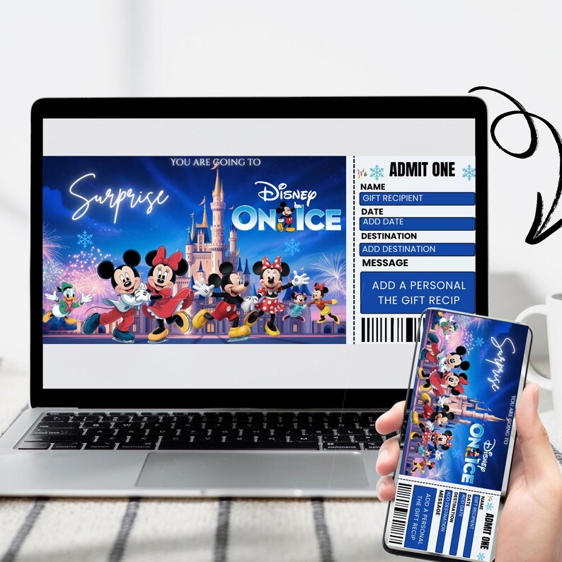Editable Disney on Ice Show Ticket, Surprise Event Reveal Gift Template ...