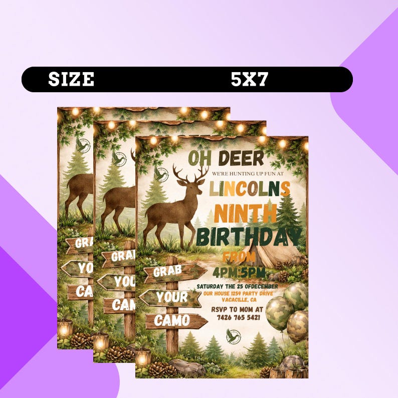 Deer Hunting Birthday Invitation, Deer Birthday Invitation Boy ...