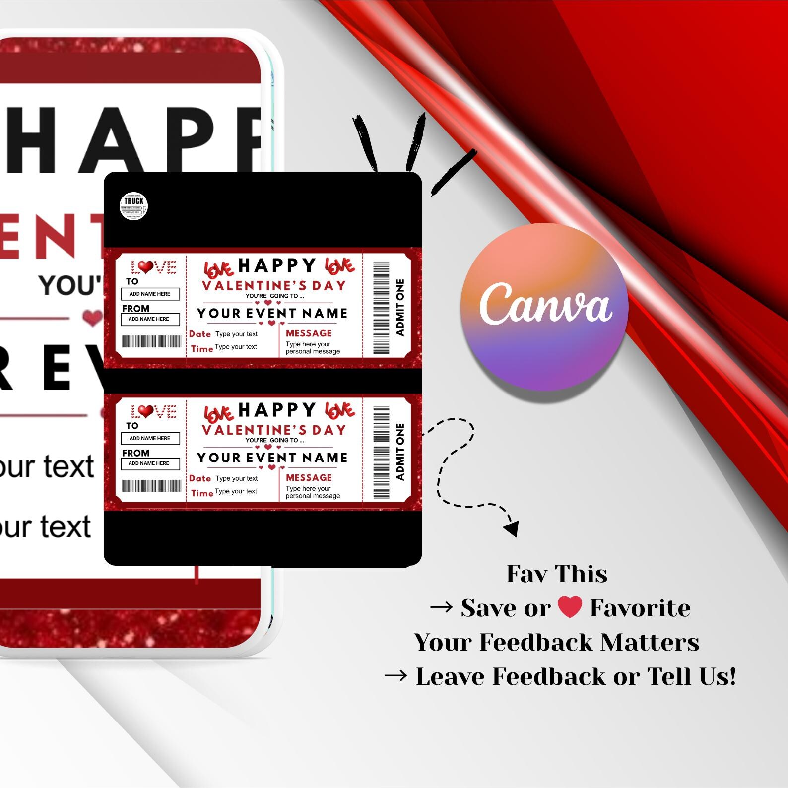 Editable Valentine Event Ticket, Musical Event Concert Ticket Gift ...