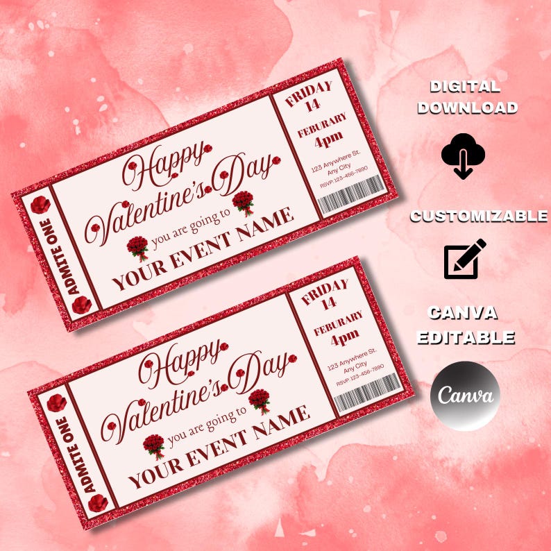 Editable Valentine's Day Ticket Template, Valentine Coupon & Surprise ...