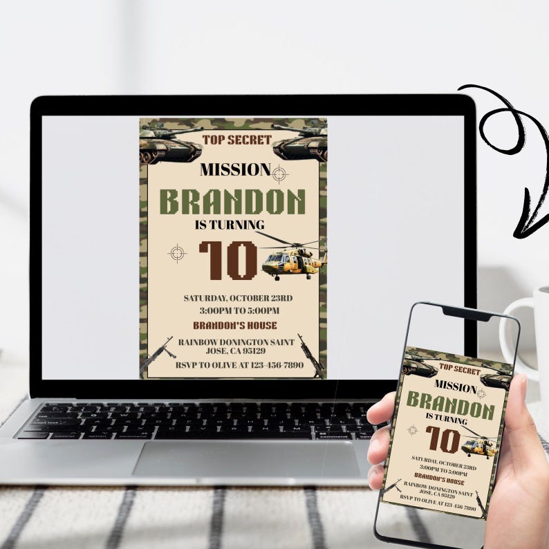 Military Party Invitation, Soldier Birthday Invitation, Camouflage Any ...
