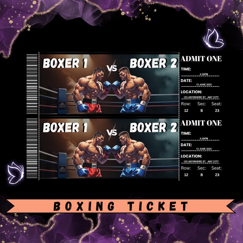 Editable Boxing Match Ticket Template: Sports Event Gift Pass (digital ...