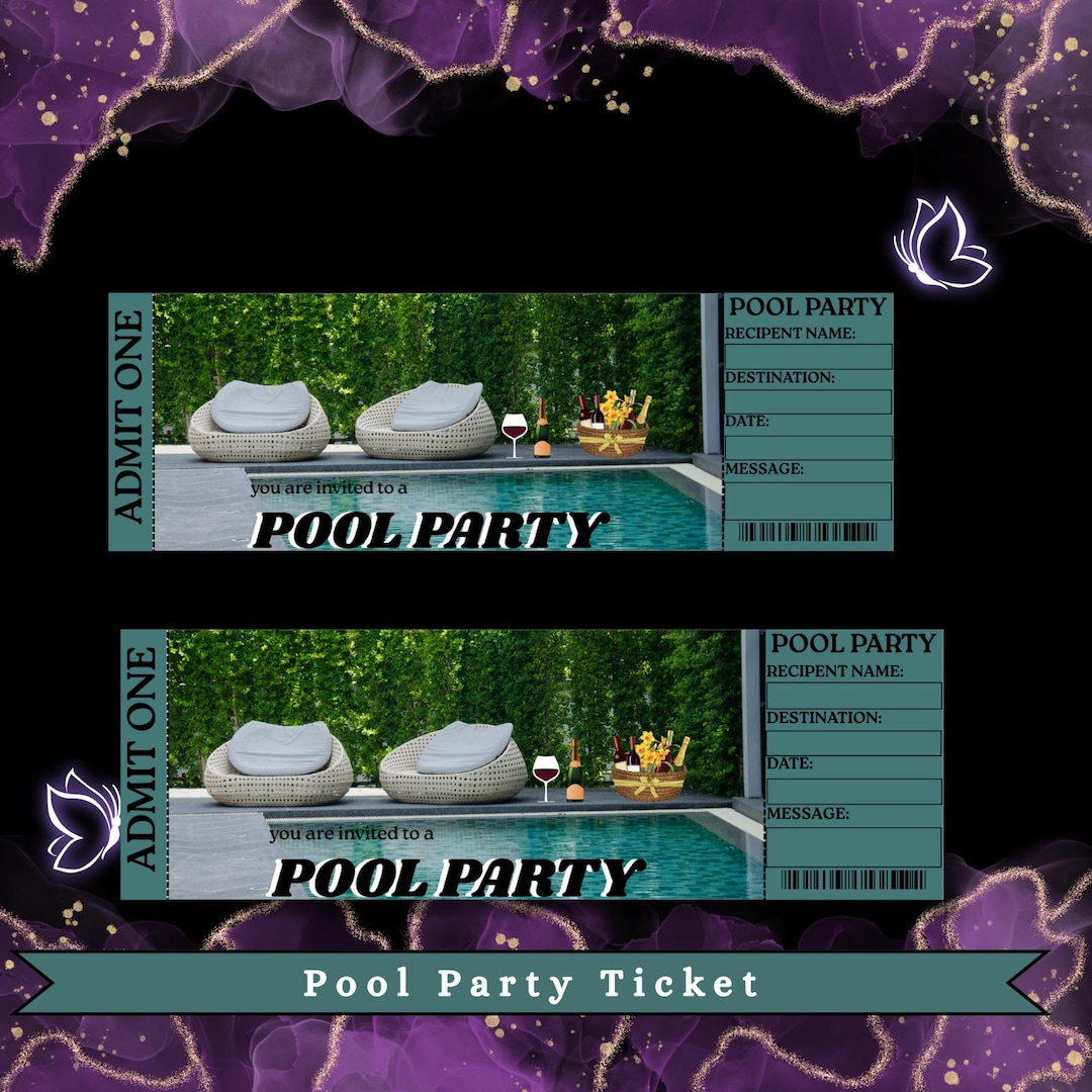 Editable Pool Party Ticket Template | Custom Printable Pool Invitation ...