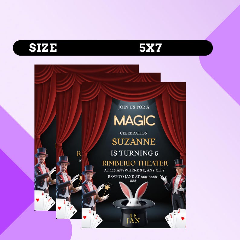 Editable Magic Show Birthday Invitation, Kids Birthday Party Invite ...