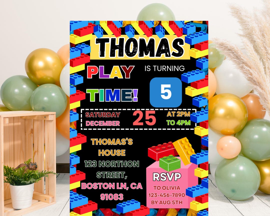 Building Blocks Birthday Invitation, Construction Theme Party Invite ...