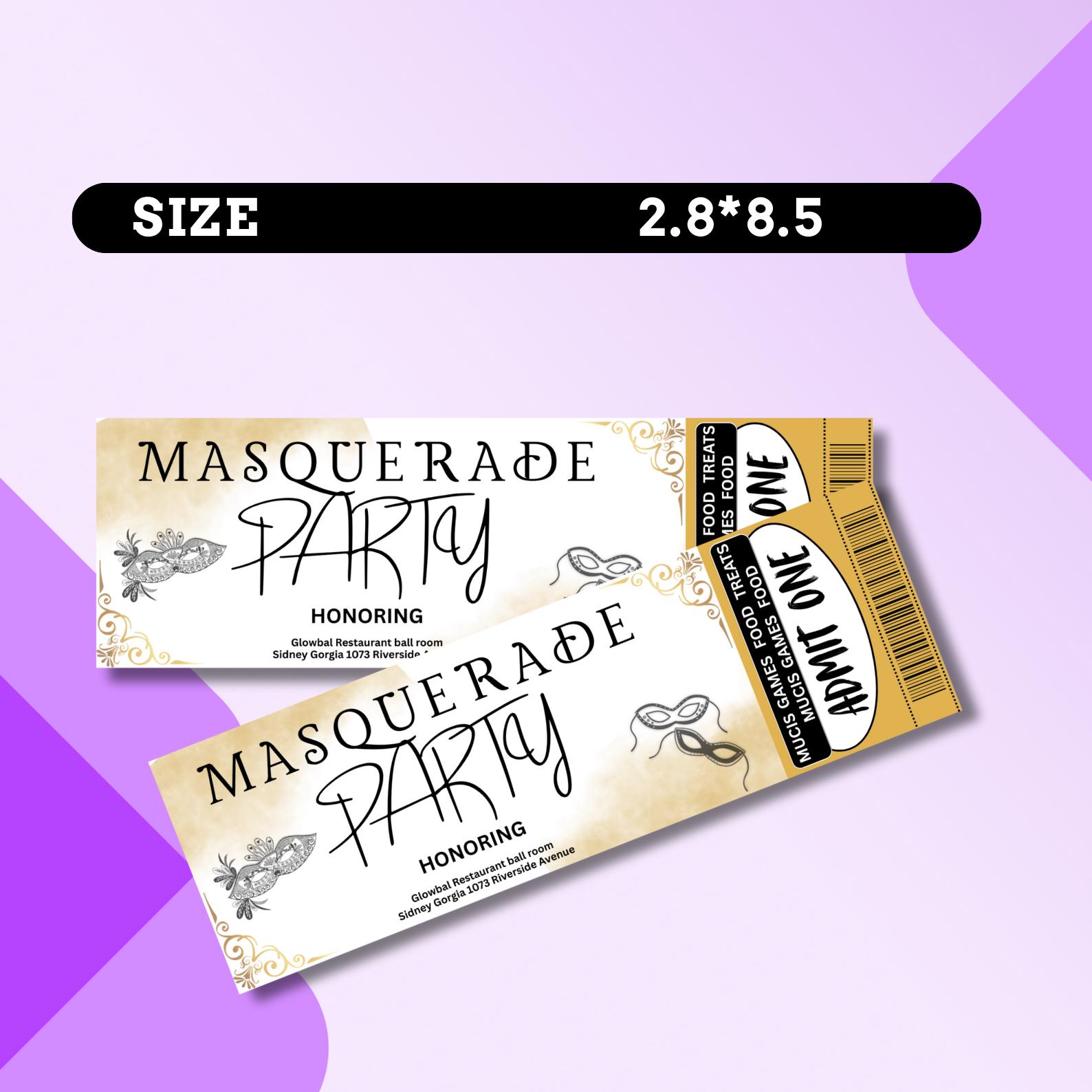 Elegant Masquerade Ball Ticket Template , Editable Party Invitation ...