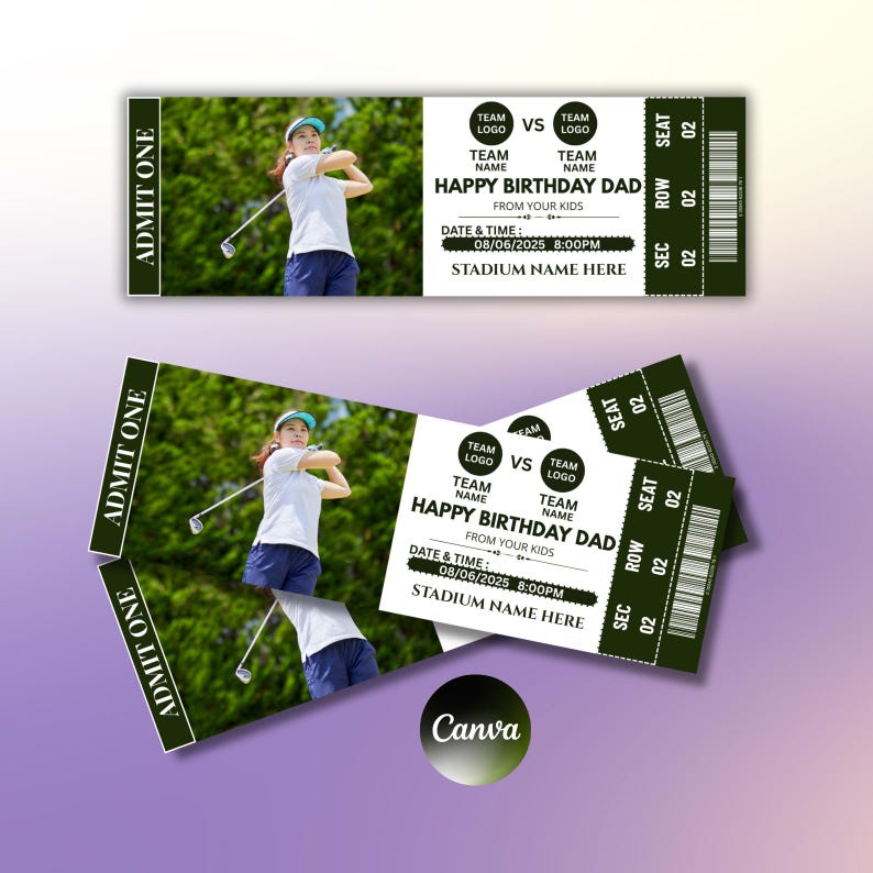 Editable Golf Ticket Template: Raffle, Gift, Party Invite (digital ...