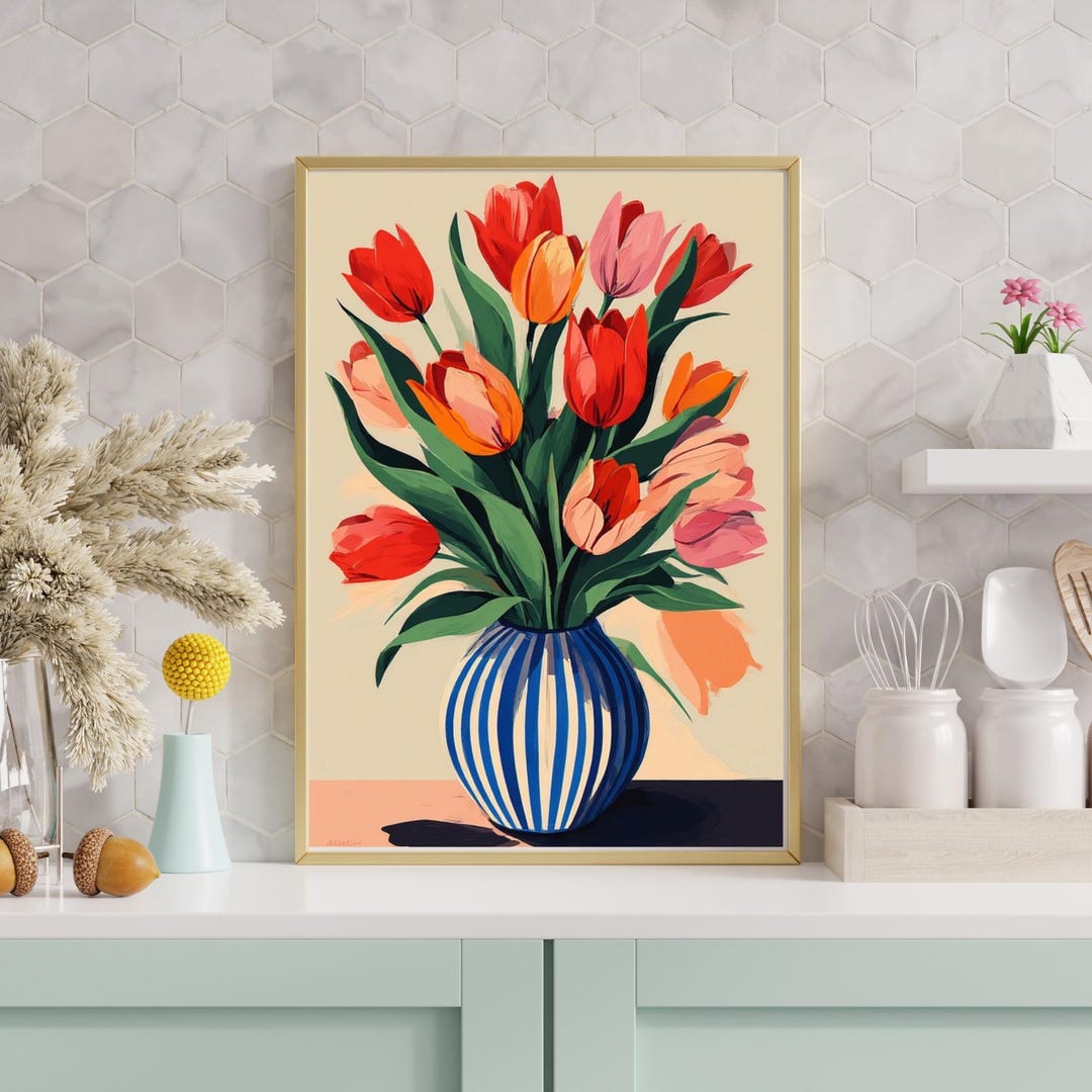Tulip Wall Art Set of 6, Floral Botanical Prints, Minimalist Tulip ...