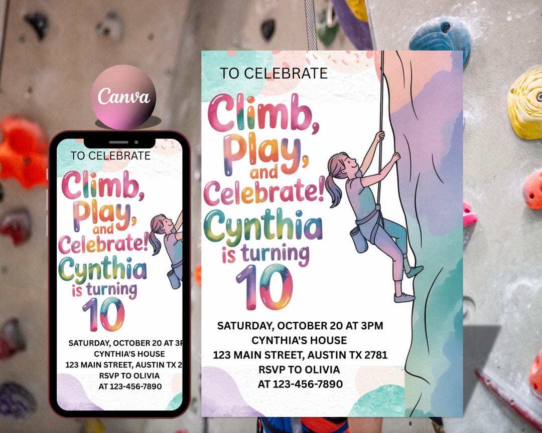 Rock Climbing Birthday Invite, Bouldering Party Ticket Invite, Girls ...