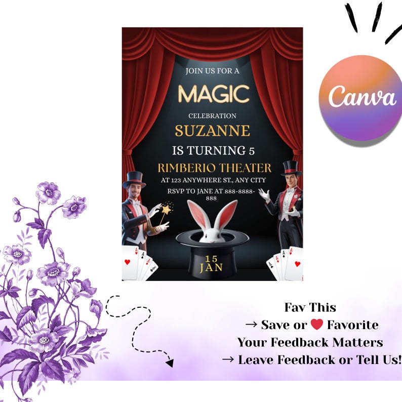 Editable Magic Show Birthday Invitation Template,editable Canva ...