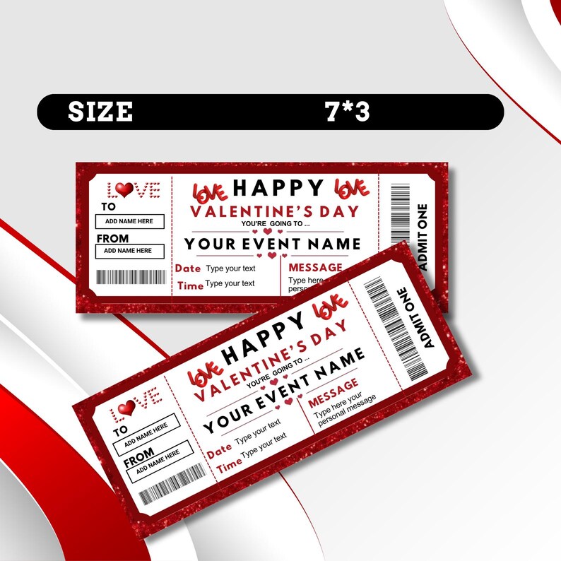 Editable Valentine Event Ticket, Musical Event Concert Ticket Gift ...