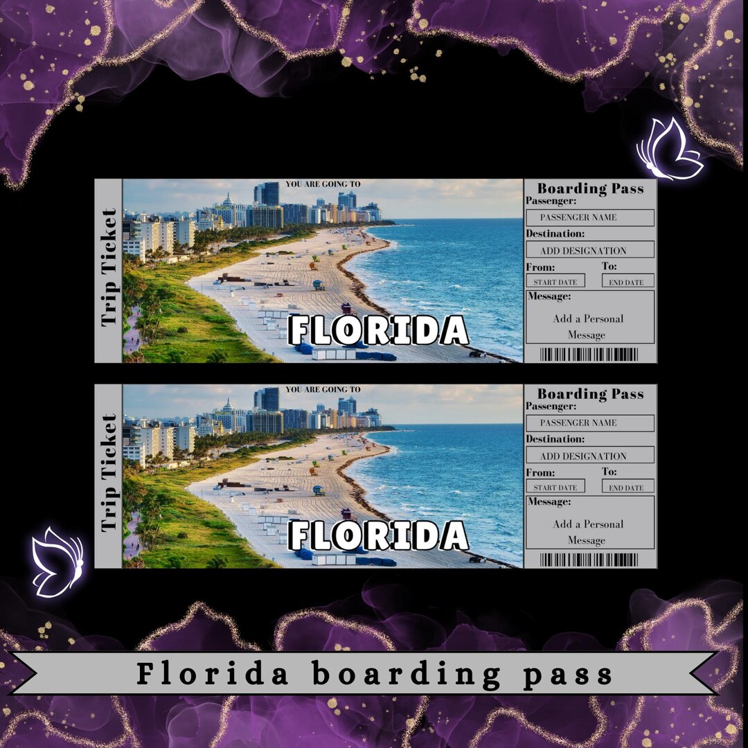 Florida Surprise Trip Ticket Template: Editable Vacation Reveal (canva ...