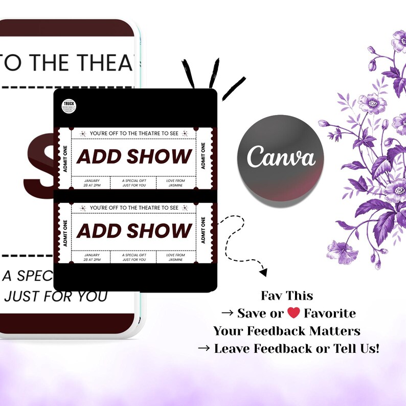 Editable Theatre Ticket, Gift Voucher, Surprise Ticket, Printable Movie ...