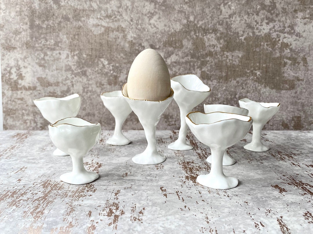 Handmade Porcelain Egg Cup With Feet Plated With Real Gold - Etsy