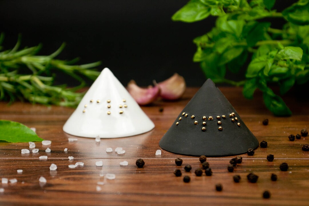 Ceramic Salt and Pepper Shakers With Braille, Black and White Salt and ...