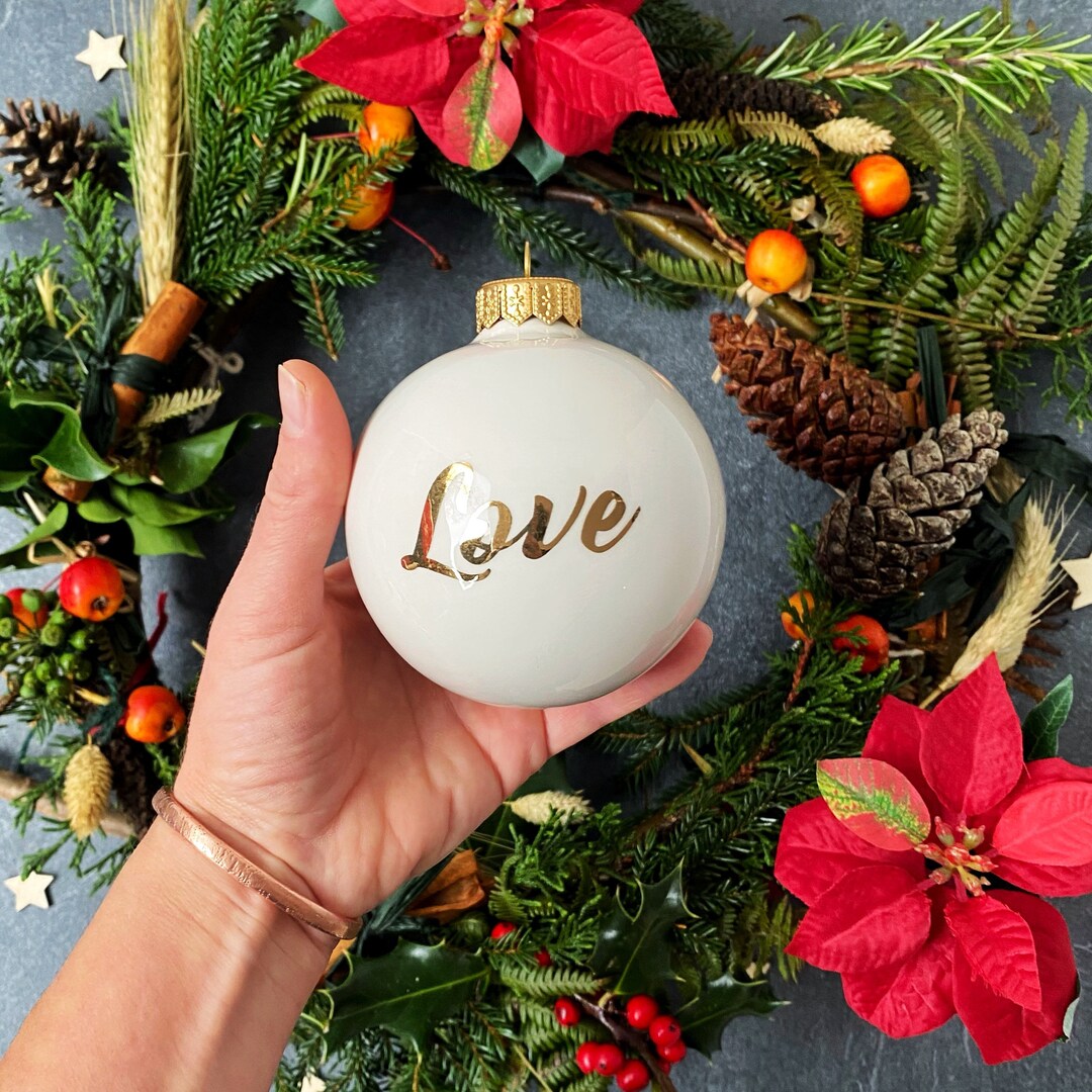 Minimalist Christmas Bauble With Love Script, Christmas Ceramic ...