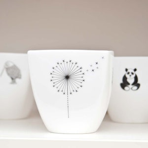 Porcelain Mug With Dandelion, Ceramic Cup With Dandelion, Yogurt Pot ...