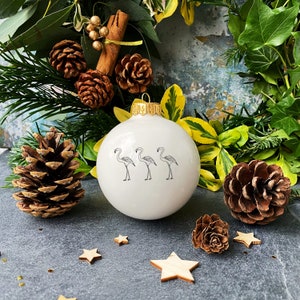 Flamingo Parade Christmas Bauble: Handmade Earthenware Ornament - Etsy
