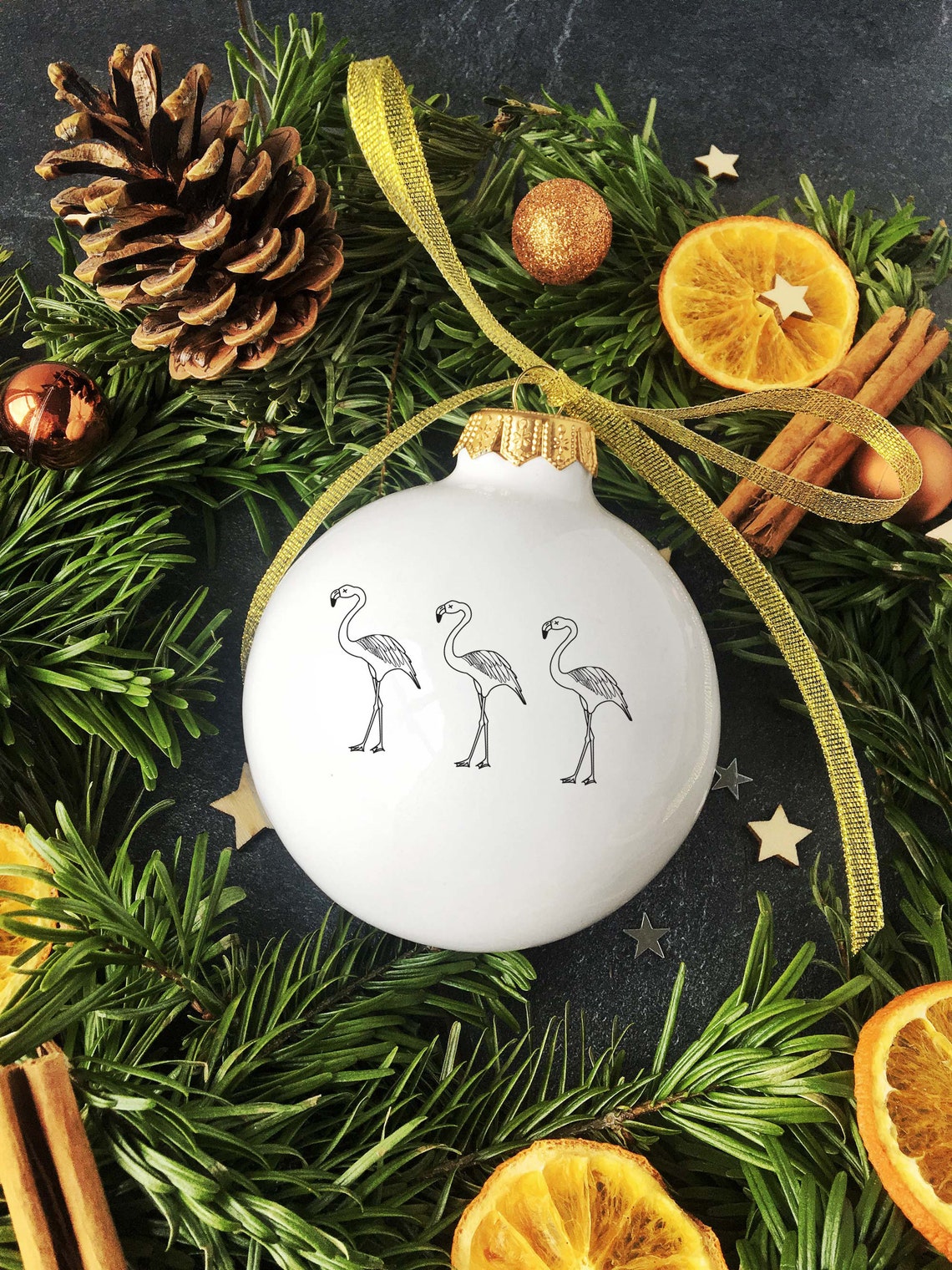 Flamingo Parade Christmas Bauble: Handmade Earthenware Ornament - Etsy