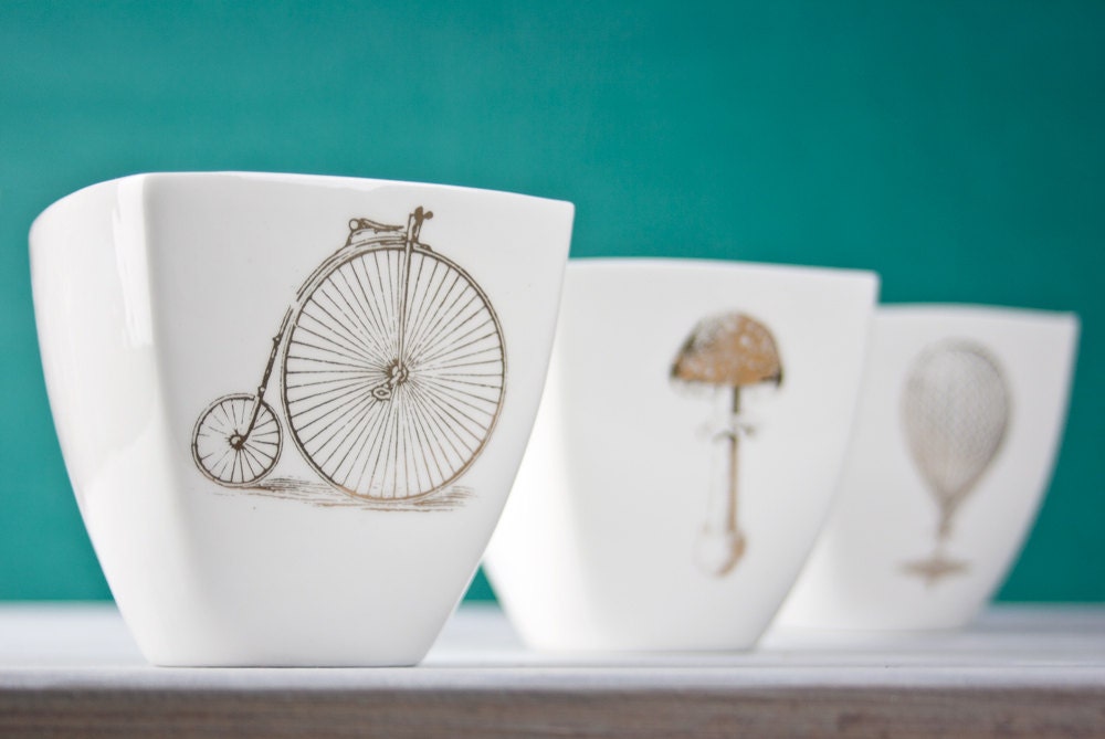 Mug with Bike White Porcelain Mug with Vintage Bicycle Bike | Etsy