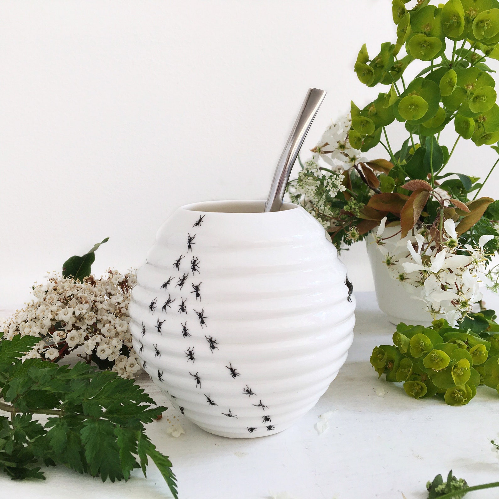 White Ceramic Yerba Mate Gourd Quirky Ceramic Gourd With - Etsy