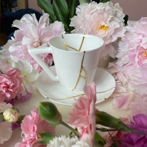 Kintsugi Cup and Saucer, Handmade Coffee Cup, Mother's Day Gift - Etsy