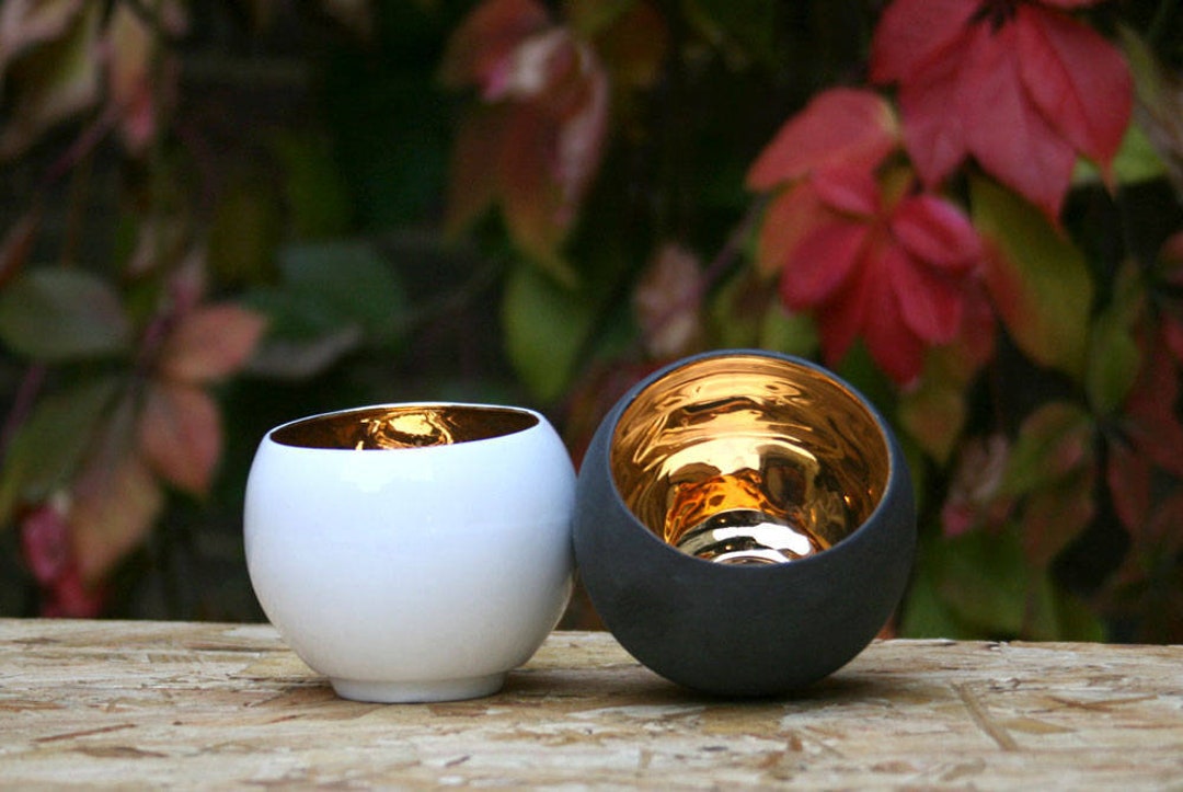Gold Plated Teacup, Minimalist Spherical Tea Bowl - Etsy